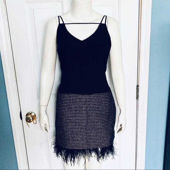 Greylin | Dresses | Greylin Black Czar Feather Trim Tweed Dress S ...